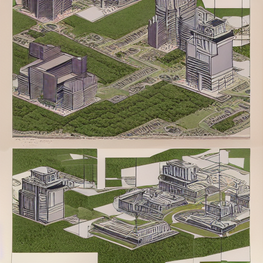 prompthunt: high tech building cluster concept drawings with exposed ...