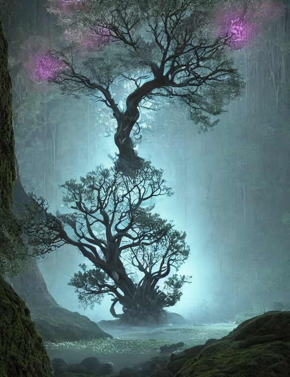 prompthunt: a beautiful old tree with glowing lights in the branches ...