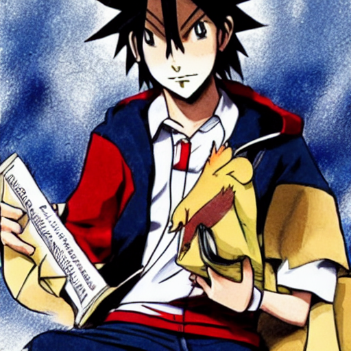prompthunt: Ash Ketchum, Holding the Death Note, Hiroaki Tsutsumi style