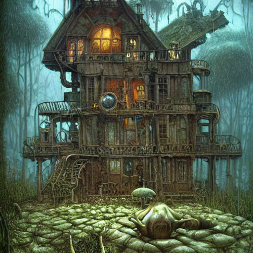 prompthunt: a hyperrealistic painting of a steampunk cottage in the ...