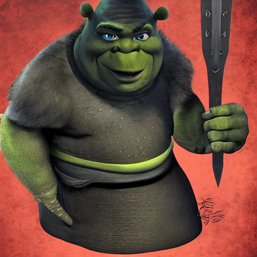 prompthunt: shrek wearing black knights armor evil red eyes two handed ...