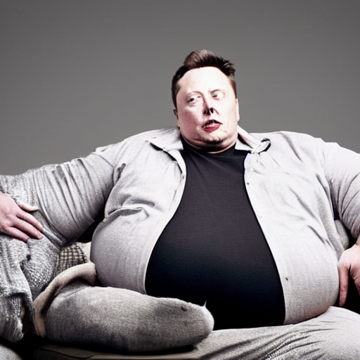 prompthunt: morbidly obese elon musk with torn clothes lying on a couch ...