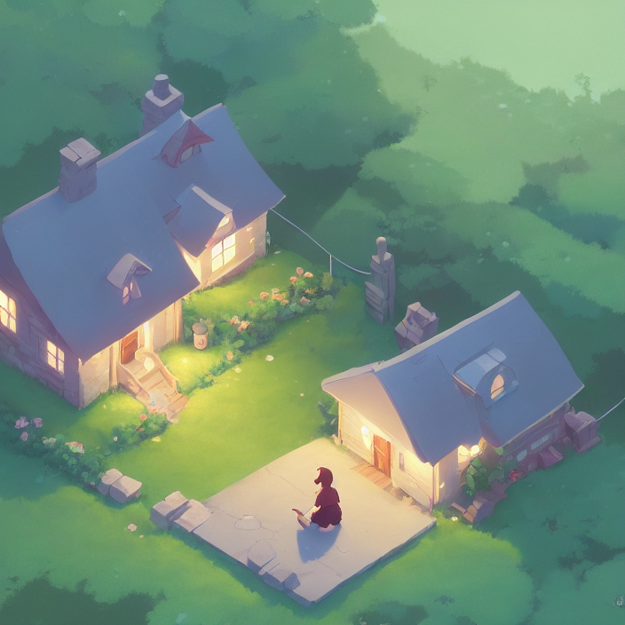prompthunt: isometric view of a lovely cottage, plain background, cory ...