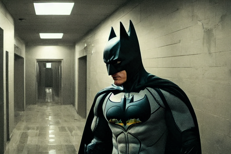prompthunt: batman wielding axe, chasing man through hallway ...