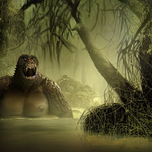 prompthunt: A photograph of a giant monster lurking in the swamp ...
