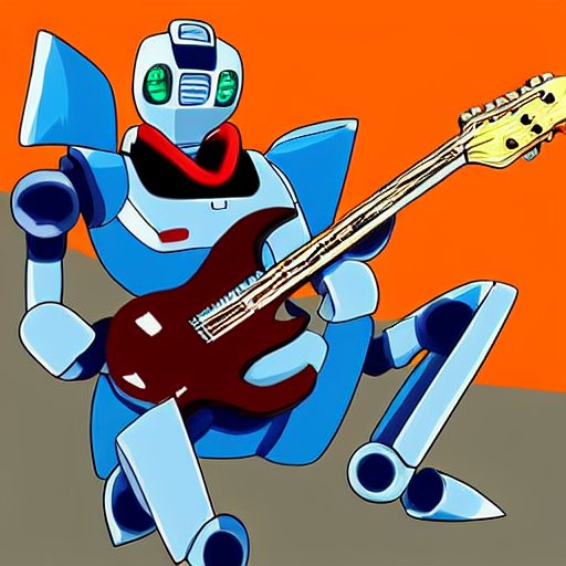 prompthunt: A cell animation of a robot playing guitar, macross, gundam ...