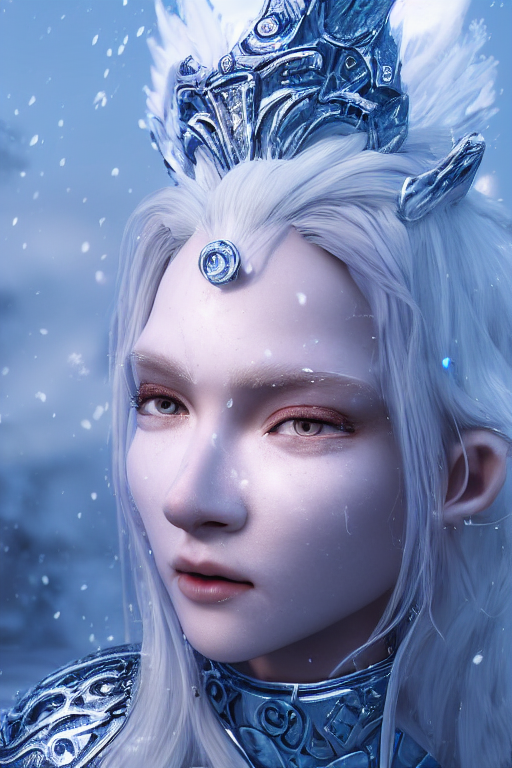 prompthunt: ice goddess with beautiful face with a glowing blue crystal ...
