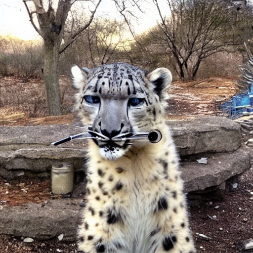 Snow Leopard Tail In Mouth