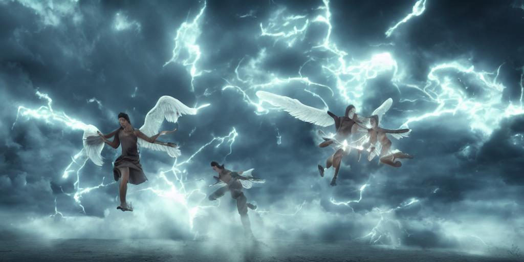 Angels And Demons Fighting In The Sky
