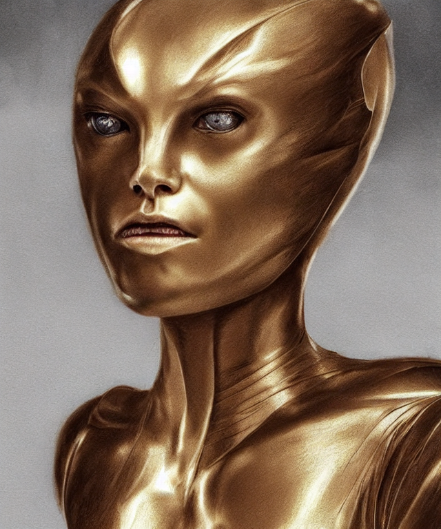 prompthunt: golden pencil drawing of beautiful robot - cat woman face ...