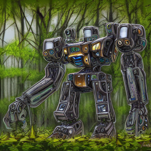 prompthunt: giant metallic mech robot in the middle of a swamp, covered ...