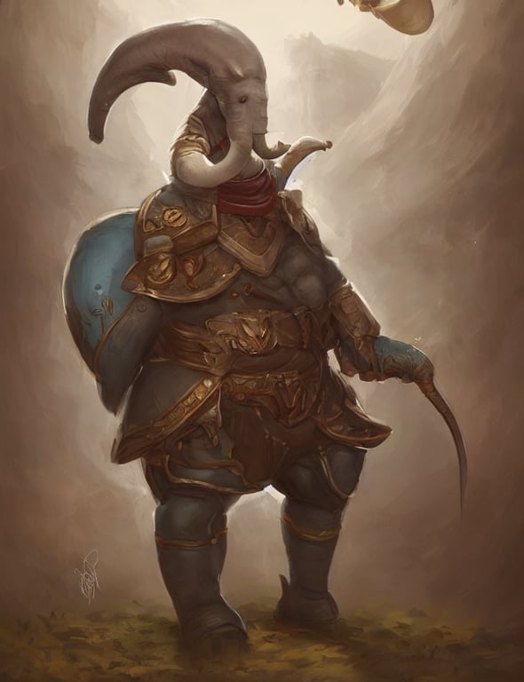 prompthunt: portrait painting of a loxodon character wearing bard ...