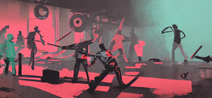 prompthunt: handmade illustration of a violent street fight with ...