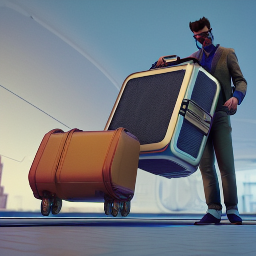 prompthunt: a man stealing a suitcase from a futuristic train, snarky ...