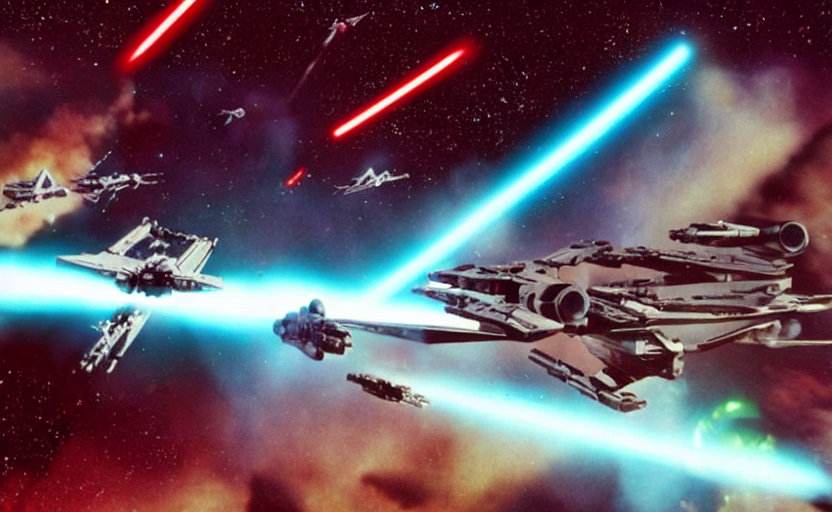 prompthunt: iconic cinematic screen shot of scene x wing space battle ...