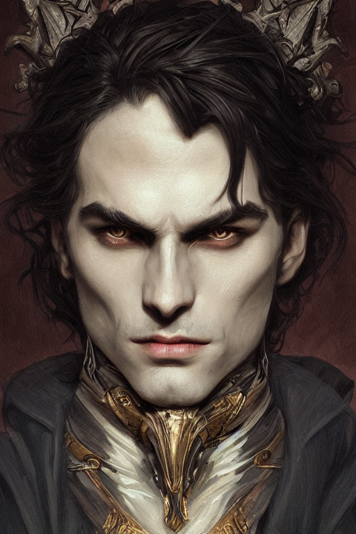 prompthunt: up close portrait of a beautiful male vampire, d & d, face, fantasy, intricate ...