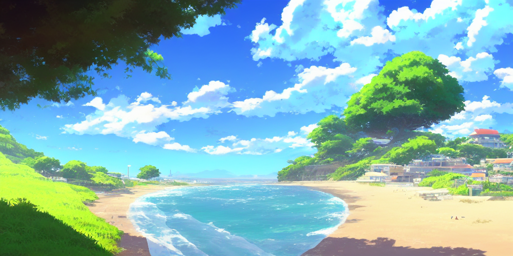prompthunt: beautiful anime painting of a coastal town, clear blue ...