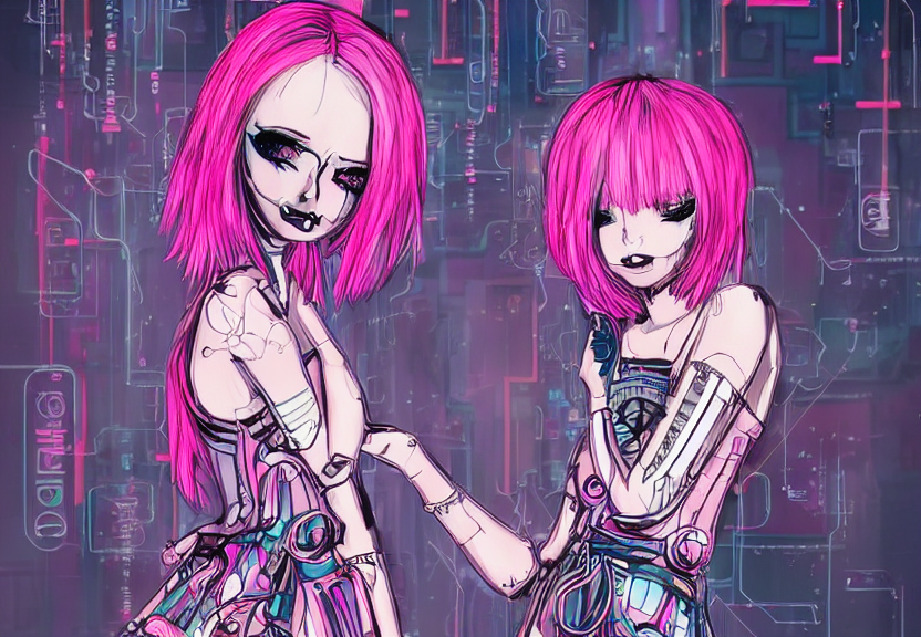 prompthunt: little android girl with eccentric pink haircut wearing ...