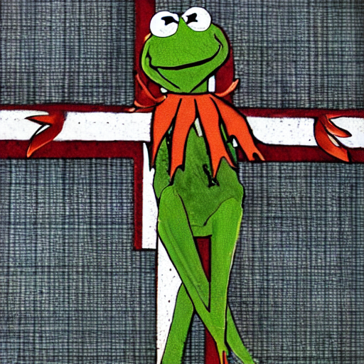 prompthunt: kermit the frog upon the cross
