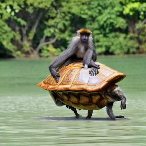 prompthunt: a monkey riding on the back of a turtle