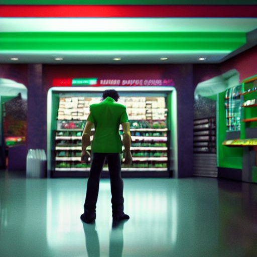 prompthunt: the incredible hulk working as a 7/11 cashier and wearing a ...