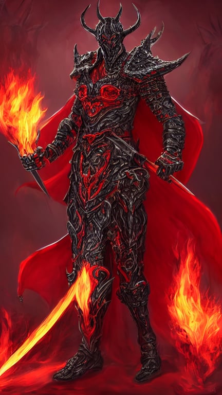 prompthunt: male demon holding a flame sword, black metallic armor, red ...
