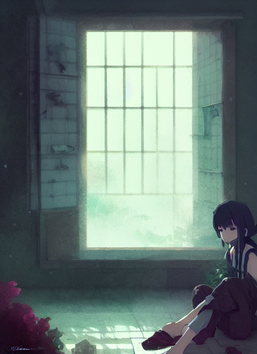 Sad Anime Girl Looking Out The Window