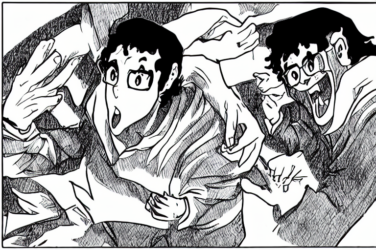 prompthunt: George Costanza screaming, manga, b&w, in the style of ...