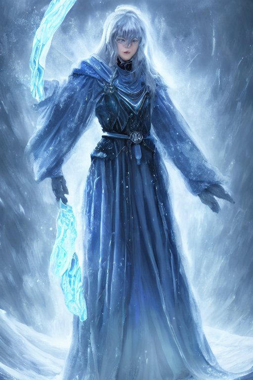 prompthunt: an ice mage wearing a cloak surrounded by ice crystals ...