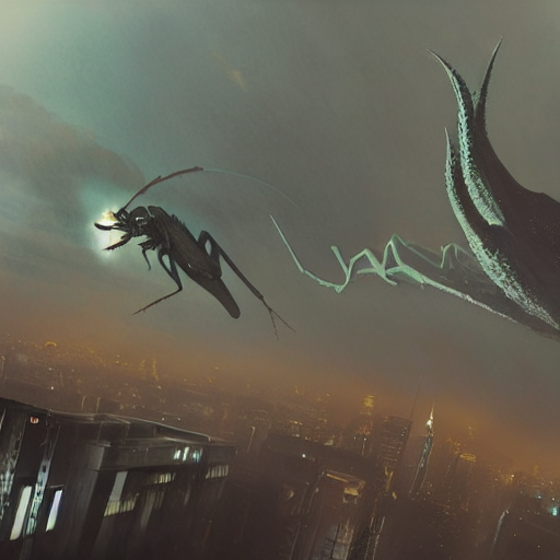 prompthunt: a mantis kaiju with spread wings attacking a city ...