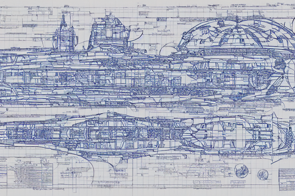 prompthunt: an intricately detailed blueprint of a large spaceship