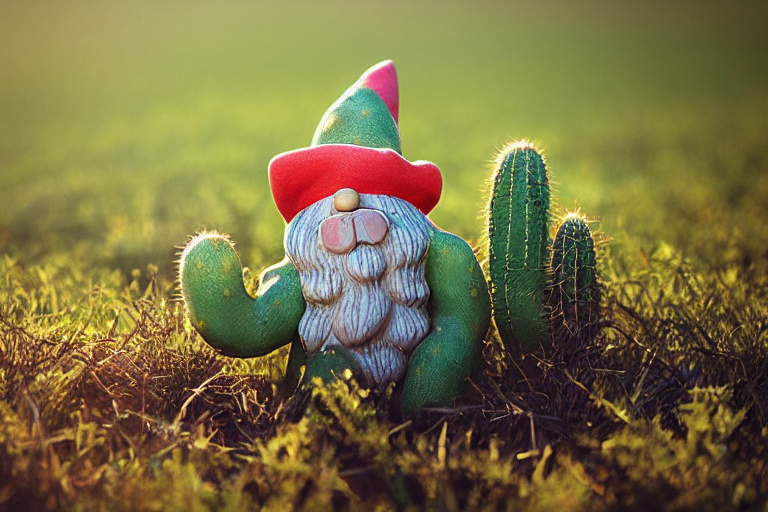 prompthunt: a cactus gnome in a field of grass, gnome cactus hybrid ...