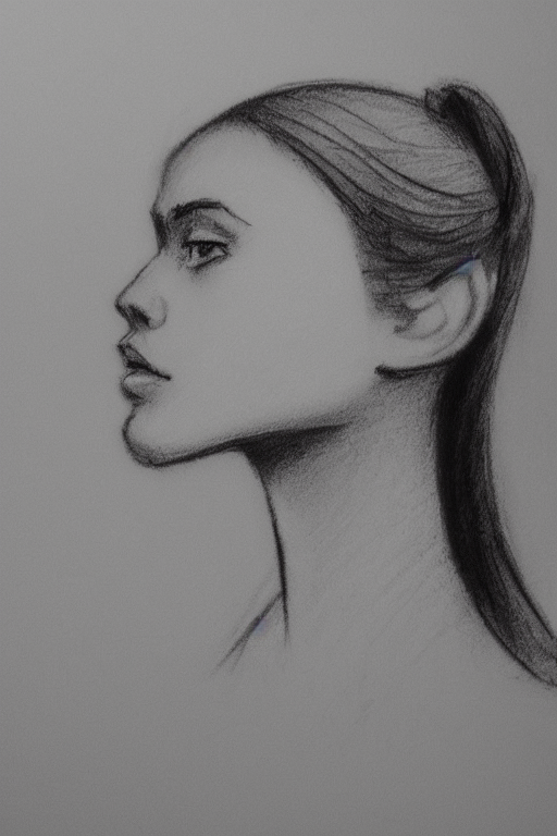 Realistic Girl Face Sketch Side View