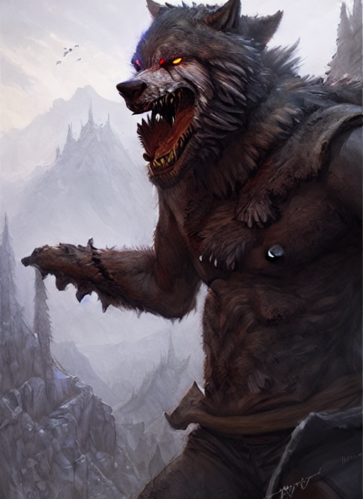 prompthunt: rugged werewolf, dnd, fantasy oil _ painting _ unreal _ 5 ...