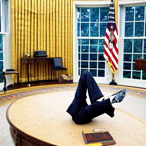 prompthunt: barack obama breakdancing on the desk in the oval office