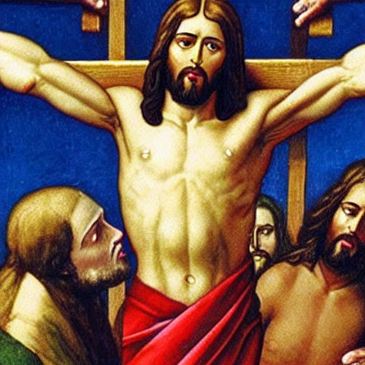 prompthunt: A muscular Jesus Christ ripping himself off the crucifix