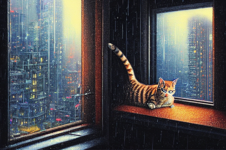 Cat Looking Out Rainy Window