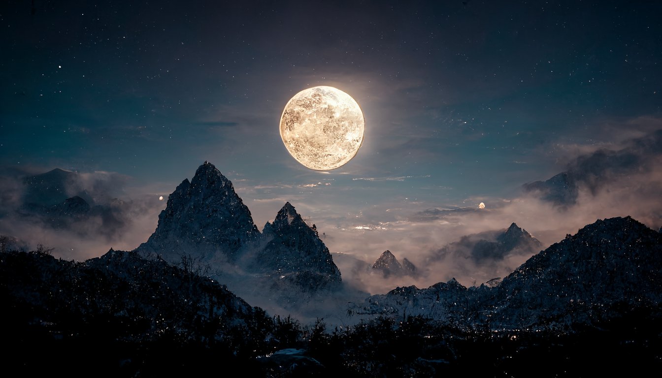 Beautiful Backgrounds Moon Over Mountains