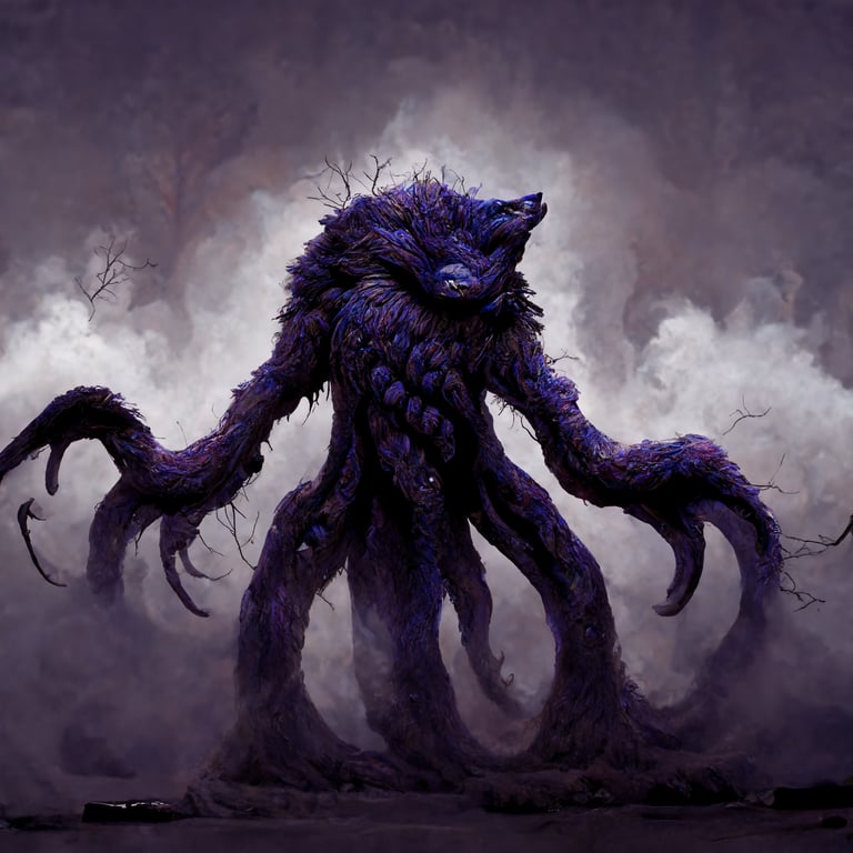 prompthunt: A werewolf mind-flayer, furry illithid with claws, tentacle ...