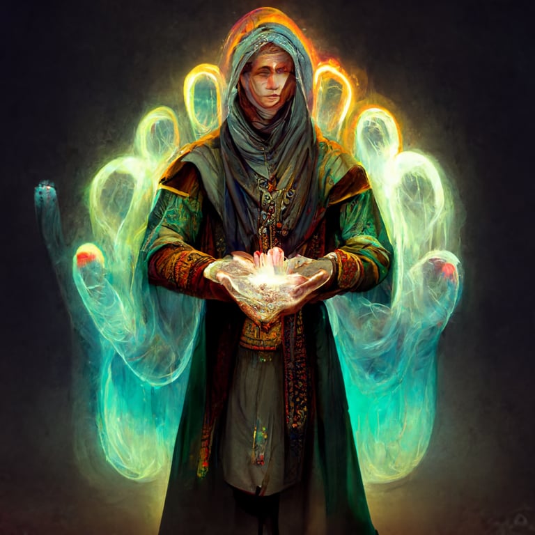 prompthunt: medieval elf male healer healing hands aura