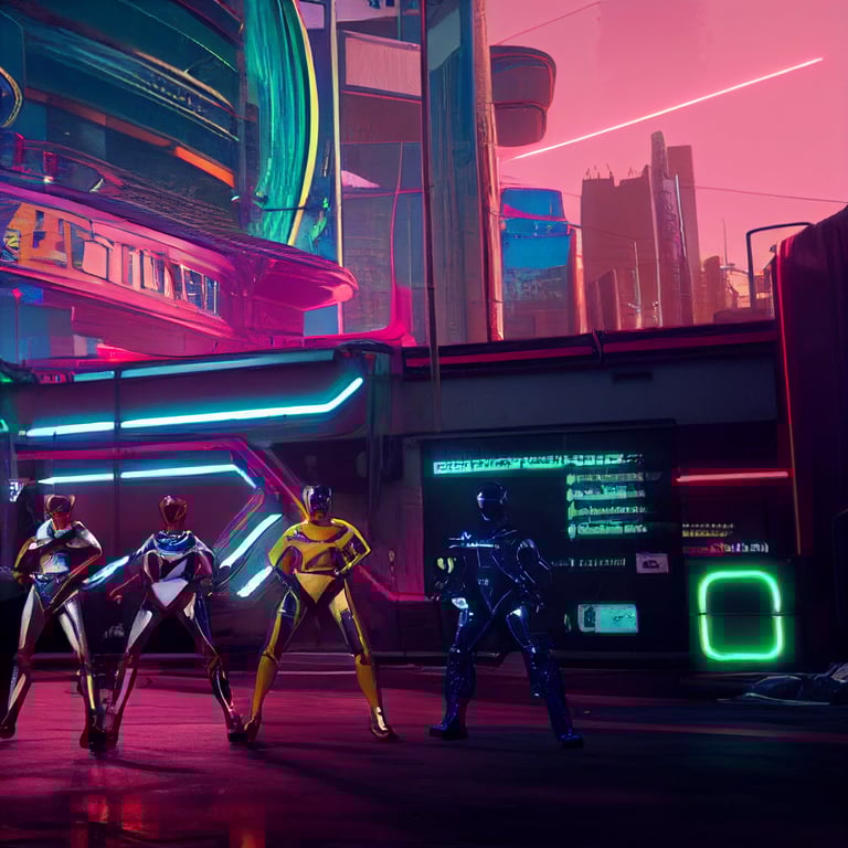 prompthunt: Power Rangers in Cyberpunk 2077 world