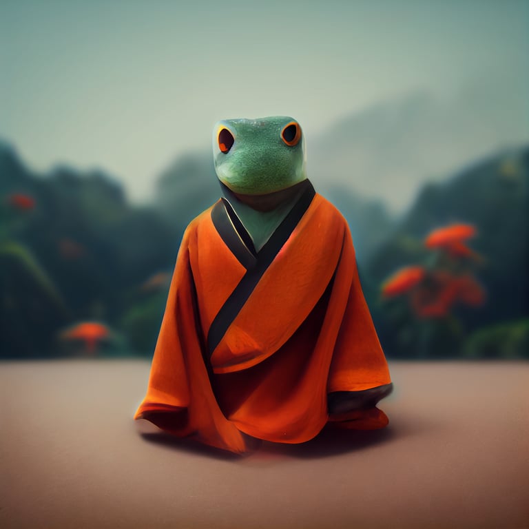 prompthunt: Frog zen monk, orange monk robes, anthropomorphic frog ...