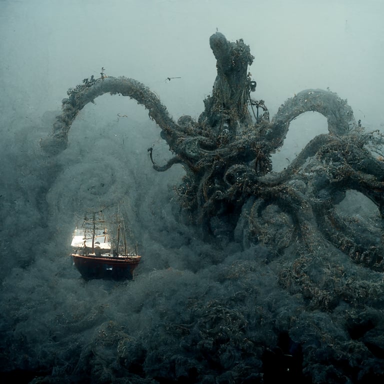 Giant Octopus Attacking Ship