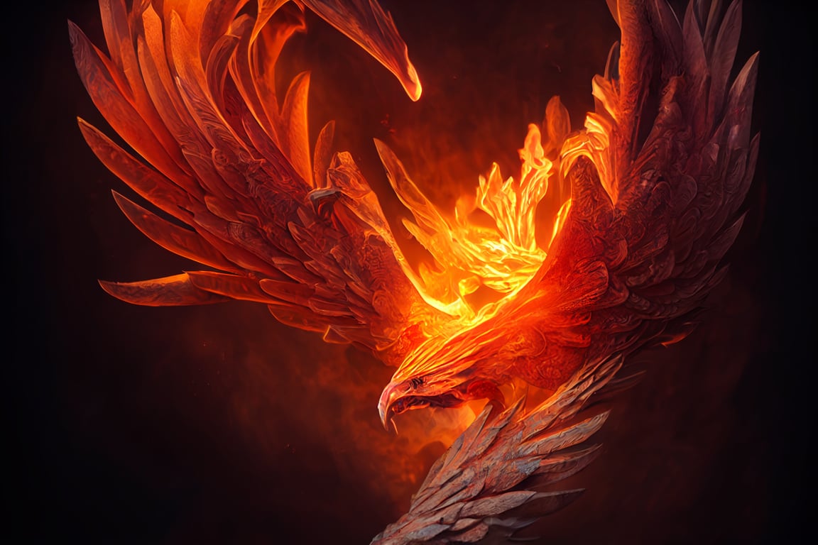 prompthunt: phoenix, ember fire, chaotic detailed design, stone egg lit ...