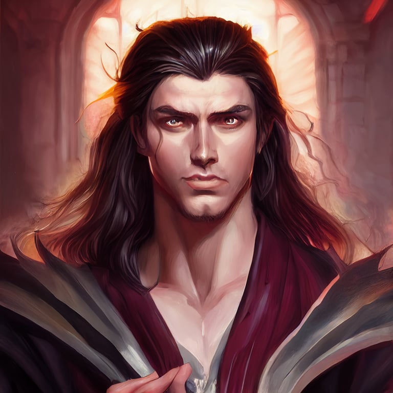 prompthunt: portrait male demon handsome, aristocrat, long hair ...