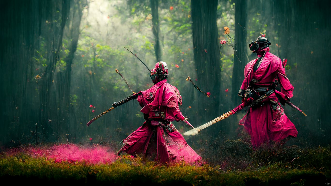 Two Samurai Fighting