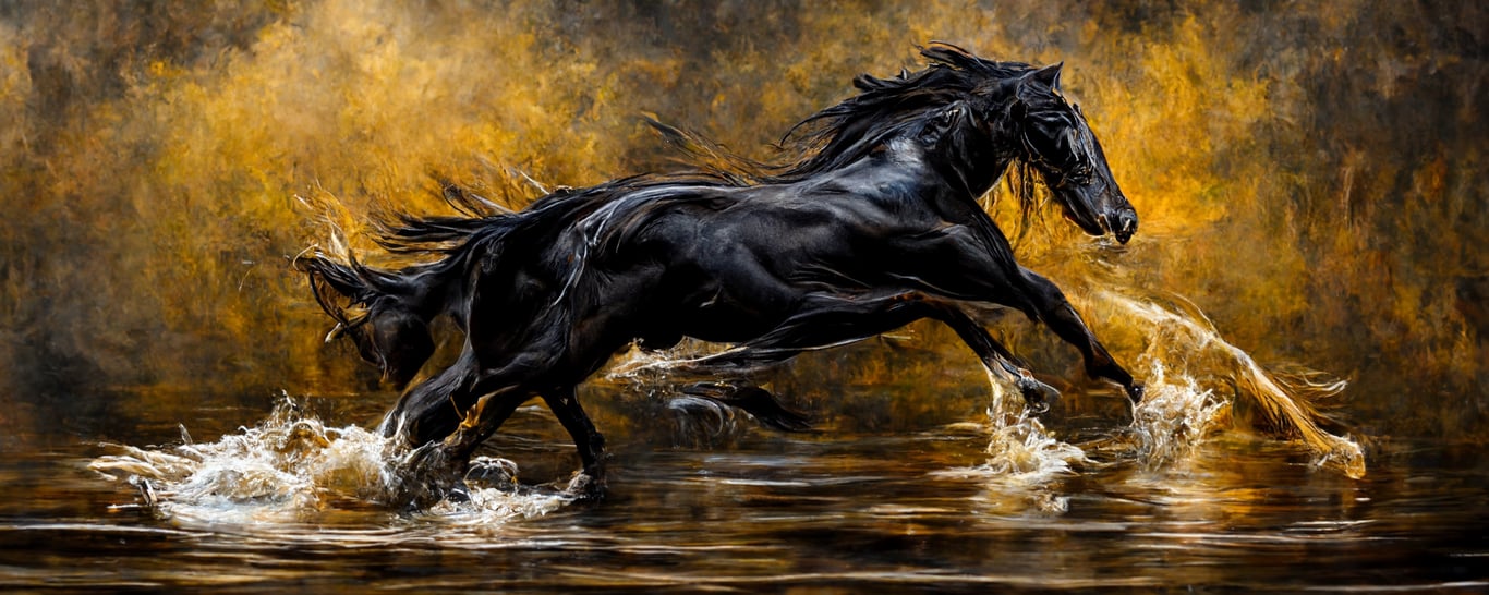 Black Arabian Horses Running