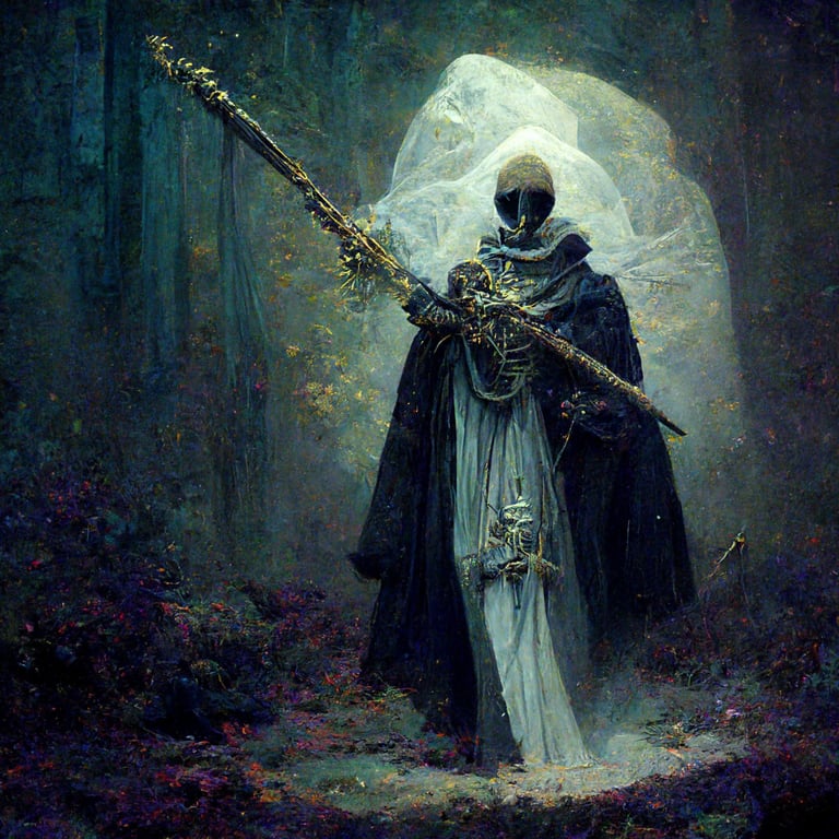 prompthunt: cloaked skeleton holding an enchanted sword, high fantasy ...