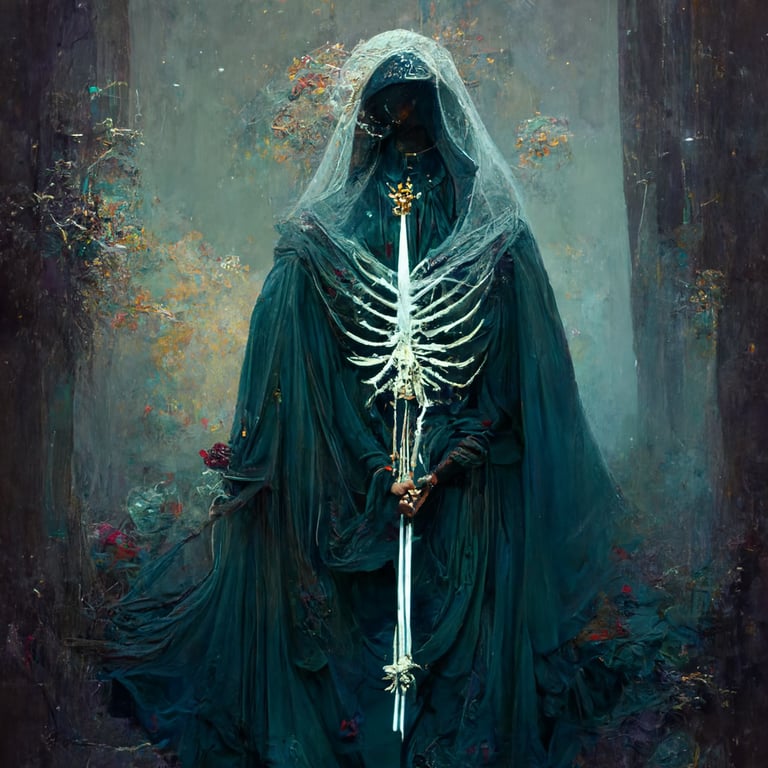prompthunt: cloaked skeleton holding an enchanted sword, high fantasy ...