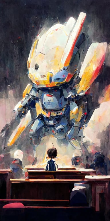 prompthunt: courtroom sketch made of tiny adorable anime gundam mech ...